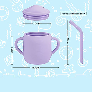 Linshuma Silicone Baby Training Cup, Toddler Straw Sippy Cup, Kids trainer Cup Spill & Non-Slip with 2 Handles BPA Free, Open Cup for 6 months+ Babies Cute 150ML Purple