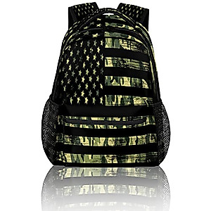 American Flag Camo Backpacks, Camouflage Laptop Backpack Water Resistant College School Bookbag Computer Bag Travel Hiking Camping Rucksack Daypack Shoulder Bag for Women Men Teenager Boys Girls