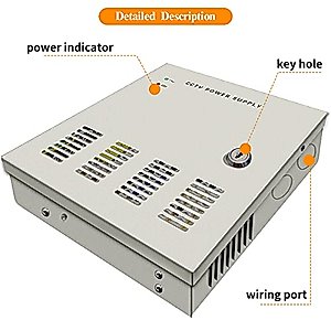 WEILAILIFE CCTV Power Supply Box, 9 Channel 12V 5A DC Distributed Power Supply Box, AC Plug Cord & Key Lock, Output AC to DC for Security Camera System, DVRs, IP Cameras, CCTV Cameras
