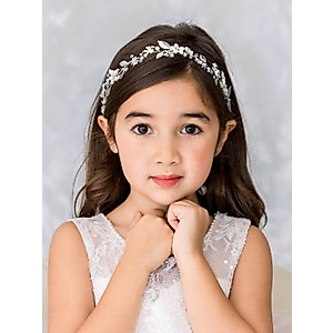 SWEETV Flower Girl Headpiece Pearl Silver Wedding Hair Accessories for Girls Flowers Headband Tiara for Birthday,party