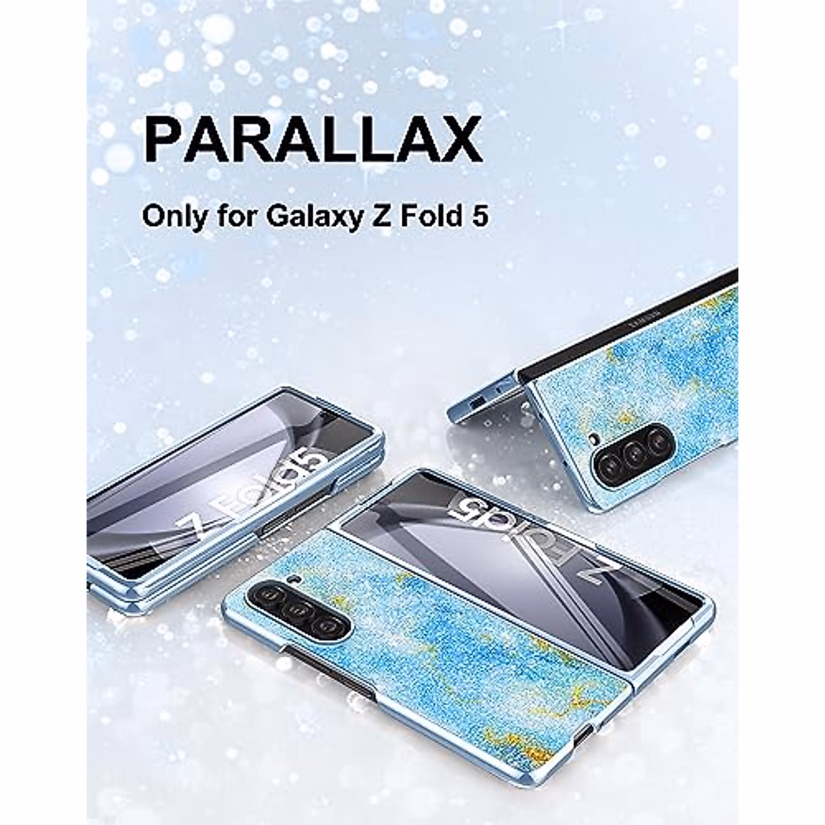 DDJ for Samsung Galaxy Z Fold 5 Case, Hard PC Bling Diamond Rhinestone Elegant Case for Women Girls，Anti-Scratch Shockproof Sparkling Case for Galaxy Z Fold 5,Blue