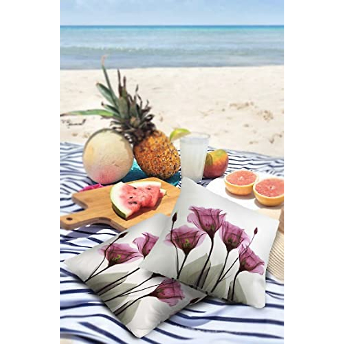 ArneCase Pillow Covers Pack of 2 Outdoor Waterproof Decorative Pillows Case ,Rose Red Tulips Spring Flowers ,Farmhouse Cushion Cases for Patio Furniture Garden-18x18 Inch