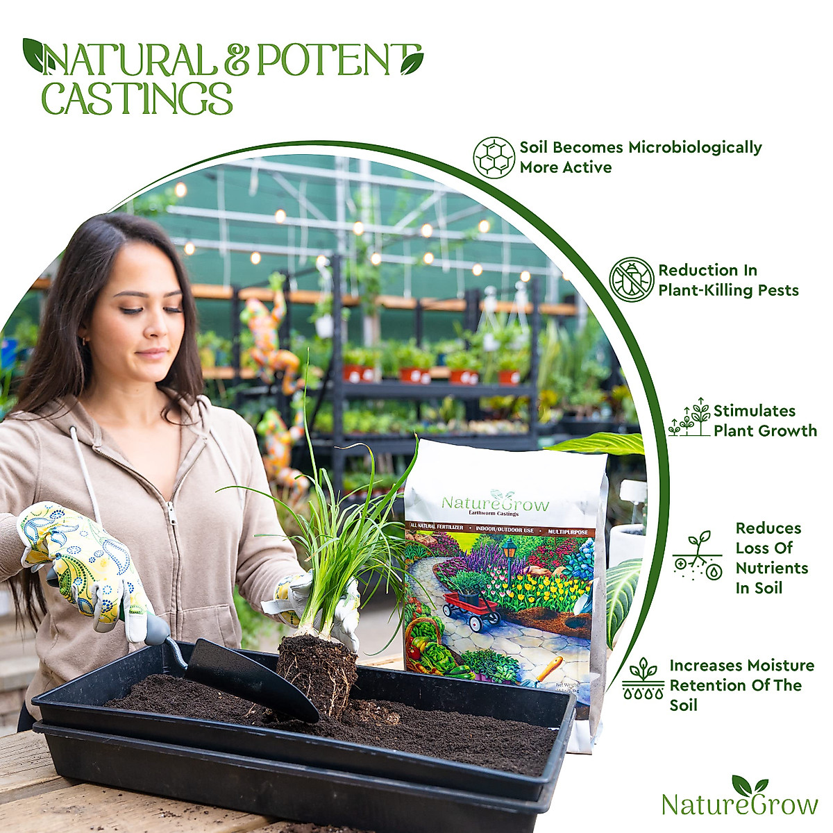 NatureGrow Earth Worm Castings-10lb - Worm Castings Organic, Plant Fertilizer, Earthworm Castings - Pure Worm Castings for Gardening, Organic Worm Casting