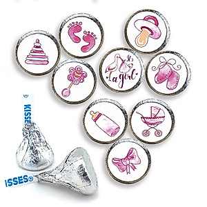 180 It's a Girl Baby Shower Kisses Candy Stickers, Pink Chocolate Drops Labels, Baby Shower Party Supplies Baby Shower Favors for Girl, 0.75 Inches.
