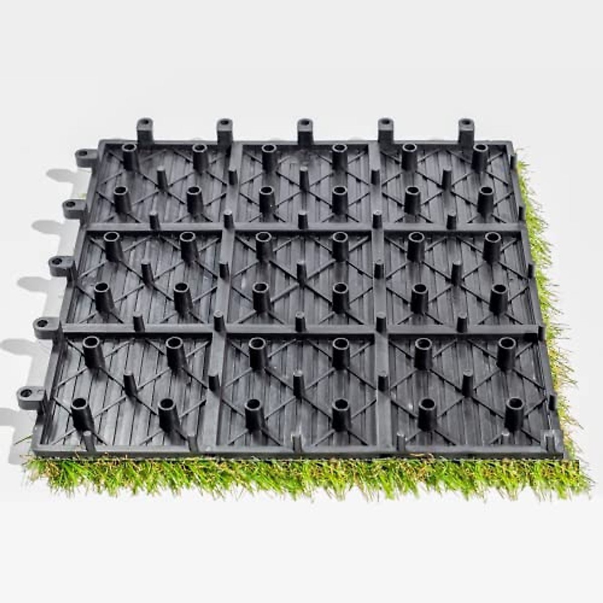 HOUSEBOOK, 9 Packs Artificial Grass Plastic Composite Interlocking Deck Tiles, Indoor/Outdoor, Patio, Balcony, Flooring, D.I.Y Decking, Outdoor, Artificial Grass Tiles, Wholesale Available, 12'x12'