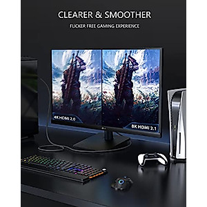 Stouchi 8K HDMI 2.1 Cable 6ft 48Gbps, (Certified) Ultra High Speed HDMI Cables, 8K60Hz 4K120Hz 144Hz eARC HDCP 2.2&2.3 SBTM HDR10+ Dolby Compatible with PS5/PlayStation 5/Xbox Series X/Apple TV 4K