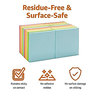 Amazon Basics Square Sticky Notes, 3 x 3-Inch, Assorted Colors, 24-Pack