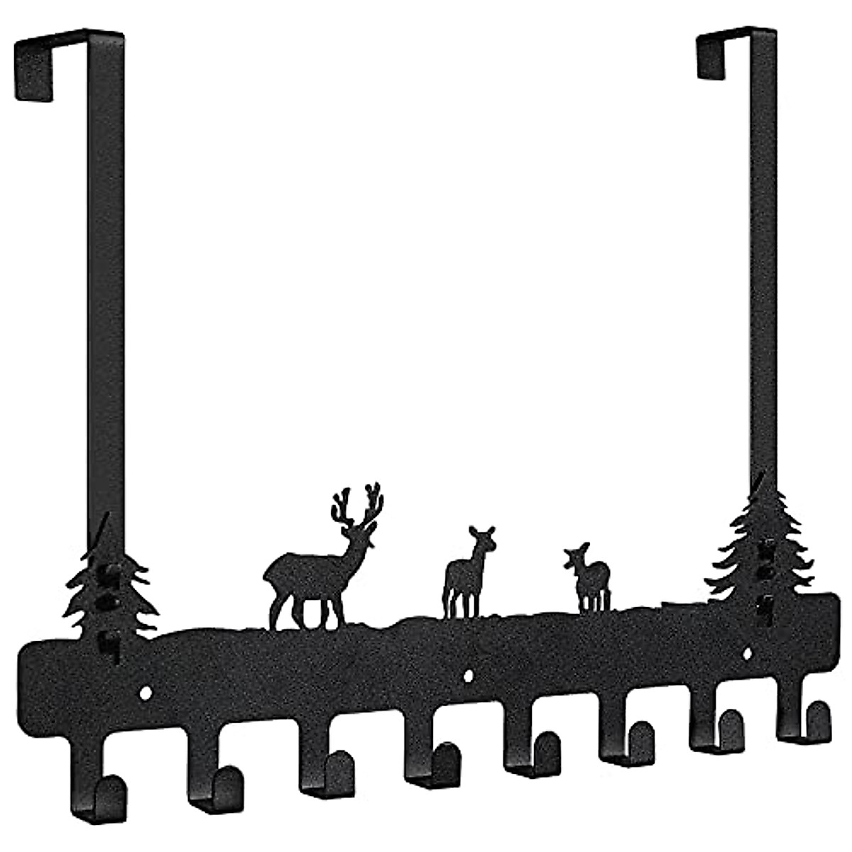 Over The Door Hooks Hanger 17.7" 8 Hooks, Door Mount Towel Rack Towel Hooks for Bedroom Kitchen Pool Beach Towels Bathrobe Wall Mount Hang on The Door Cabinet Cupboard Metal Sandblasted (Black)