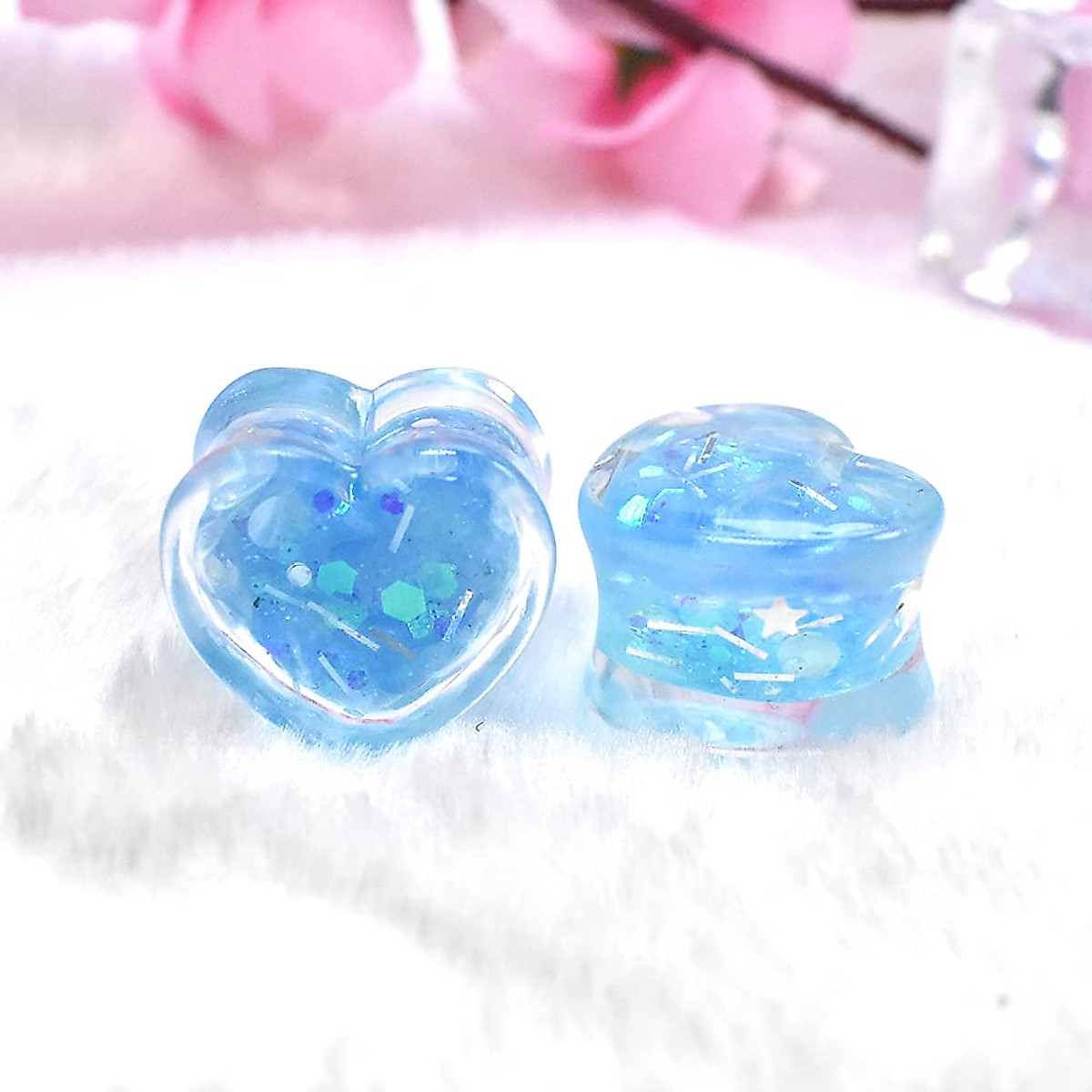 Jboyanpei 6Pcs/3pair Shineing Paillette Heart-shaped Ear Gauges Tunnels and Plug Acrylic Ear Expander Studs Stretching Size 22mm