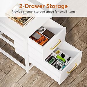 Tribesigns 55 Inch Computer Desk with 2 Drawers and Storage Shelves, White Office Desk with Hutch, Modern Study Writing Gaming Table Laptop Workstation for Home Office (White)