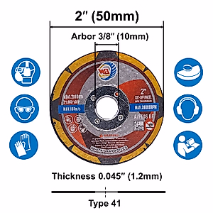 WA 20PACK - 2"x 0.045"x3/8" Thin Cutting Wheels Metal and Stainless Steel Cut Off Discs for Die Grinders or Mini Benchtop Chop Saws, 2-Inch x 1/25" x 3/8"