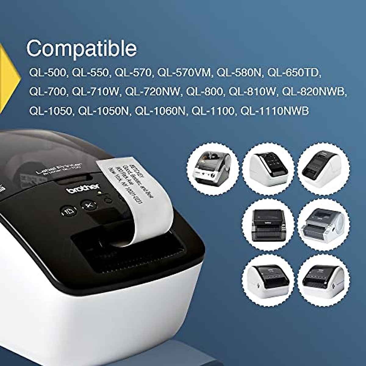 BETCKEY - Compatible Continuous Label Replacement for Brother DK-2205 (2-3/7" x 100'), Use with Brother QL Label Printers [10 Rolls/ + 2 Reusable Holder Frames]