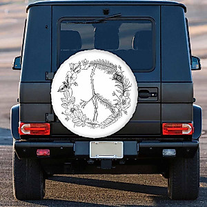 AOYEGO Peace Sign Spare Tire Cover 15 inch Boho Hippie Wreath Polyester Universal Wheel Tire Cover for Trailer Camping Weatherproof for Rv SUV Truck Camper Travel