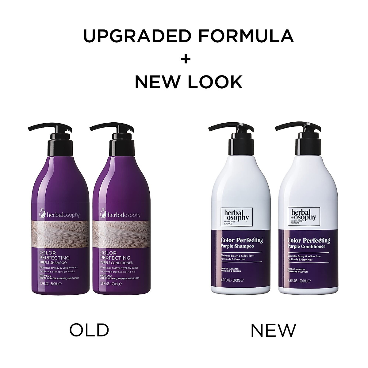 Herbalosophy 2 x 16.9 Fl Oz Purple Shampoo & Conditioner Set for Blonde and Gray Hair, with 3.38 Fl Oz Hair Serum, Eliminates Brassy and Yellow Tones