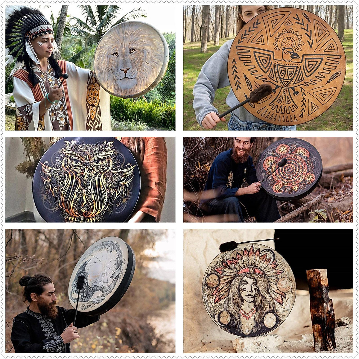 9.84 inch Vegan Sound Healing Drum Shaman Drum Tambourine Deep Bass Divine Sound Spiritual Music Sound Healing Adult Drum Reflection and Meditation (Hind Synergy Drum)