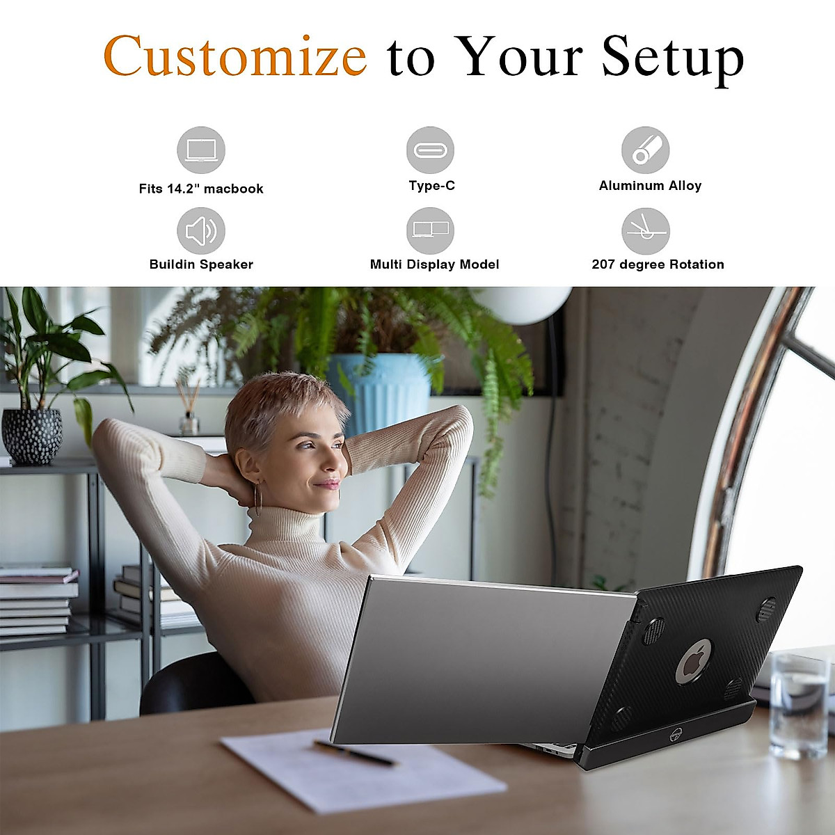 JoyReal Portable Monitor for Laptop Mac USB Dual Laptop Screen Extender 12'' FHD 1080P Second Travel Display for 14.2'' Mackbook Pro