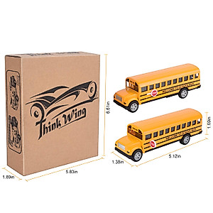 Think Wing School Bus Toy for Toddlers - 5 Inch 2 Set Die-cast Play Vehicles Pull Back car for Kids