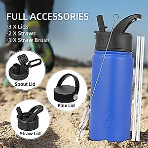BJPKPK Insulated Water Bottles with Straw Lid, 18oz Stainless Steel Metal Water Bottle, Cold & Hot Water Bottle with 3 Lids, Leak Proof BPA Free Travel Cup, Wide Mouth Flask for School-Ocean