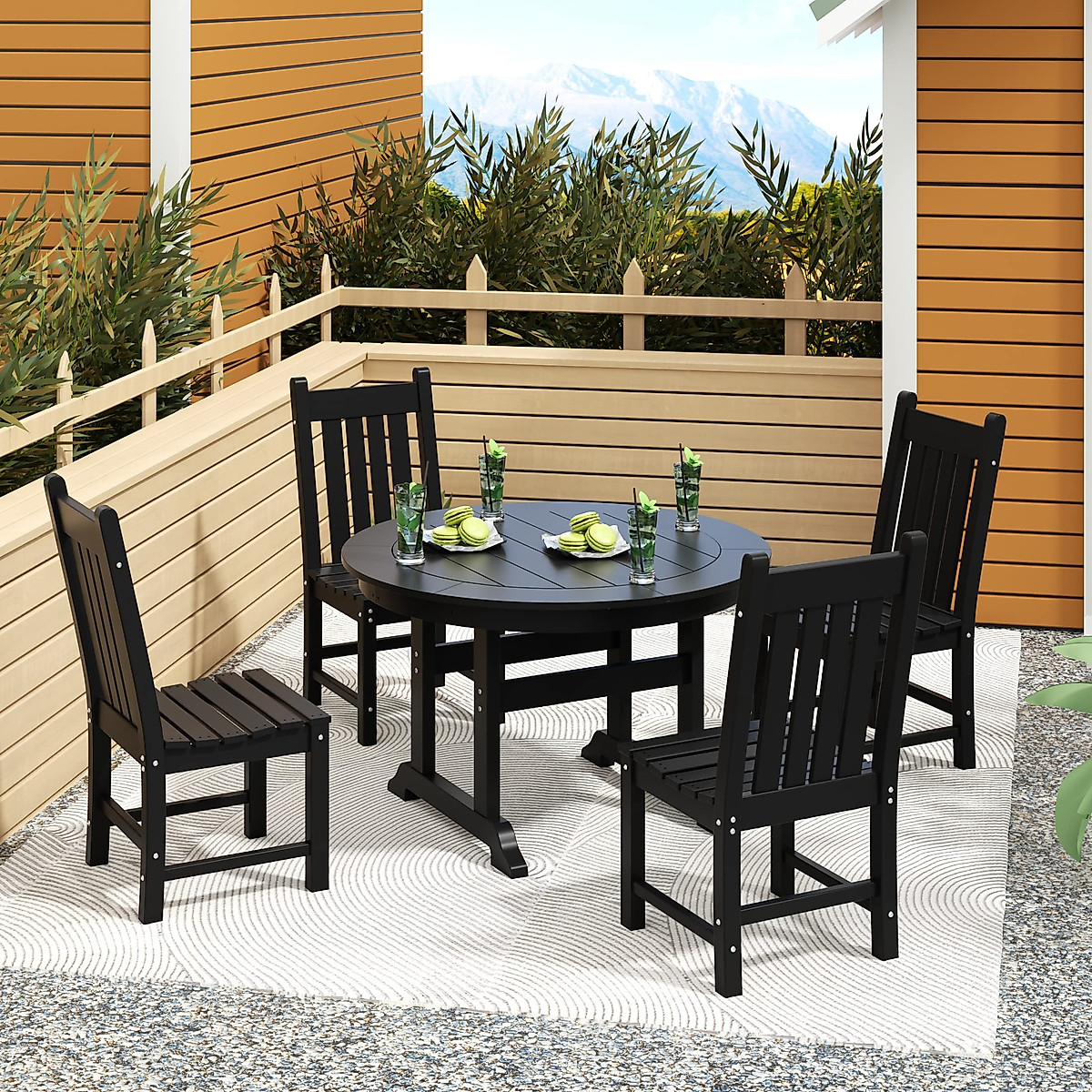 Costaelm Armless Outdoor Dining Chair, Adirondack Chair for Outside, HDPE Poly Lumber Outdoor Furniture Dinning Room Chair, Waterproof Indoor/Outdoor Restaurant Bistro Dining Chair, Black