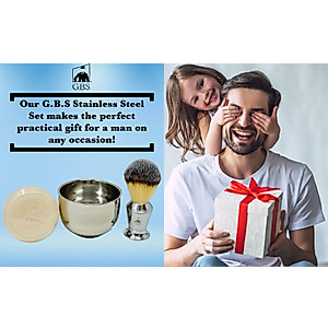 G.B.S Stainless Shaving Soap Bowl, Synthetic Stainless Brush, Luxurious Classy Modern Finish, 3 Pieces