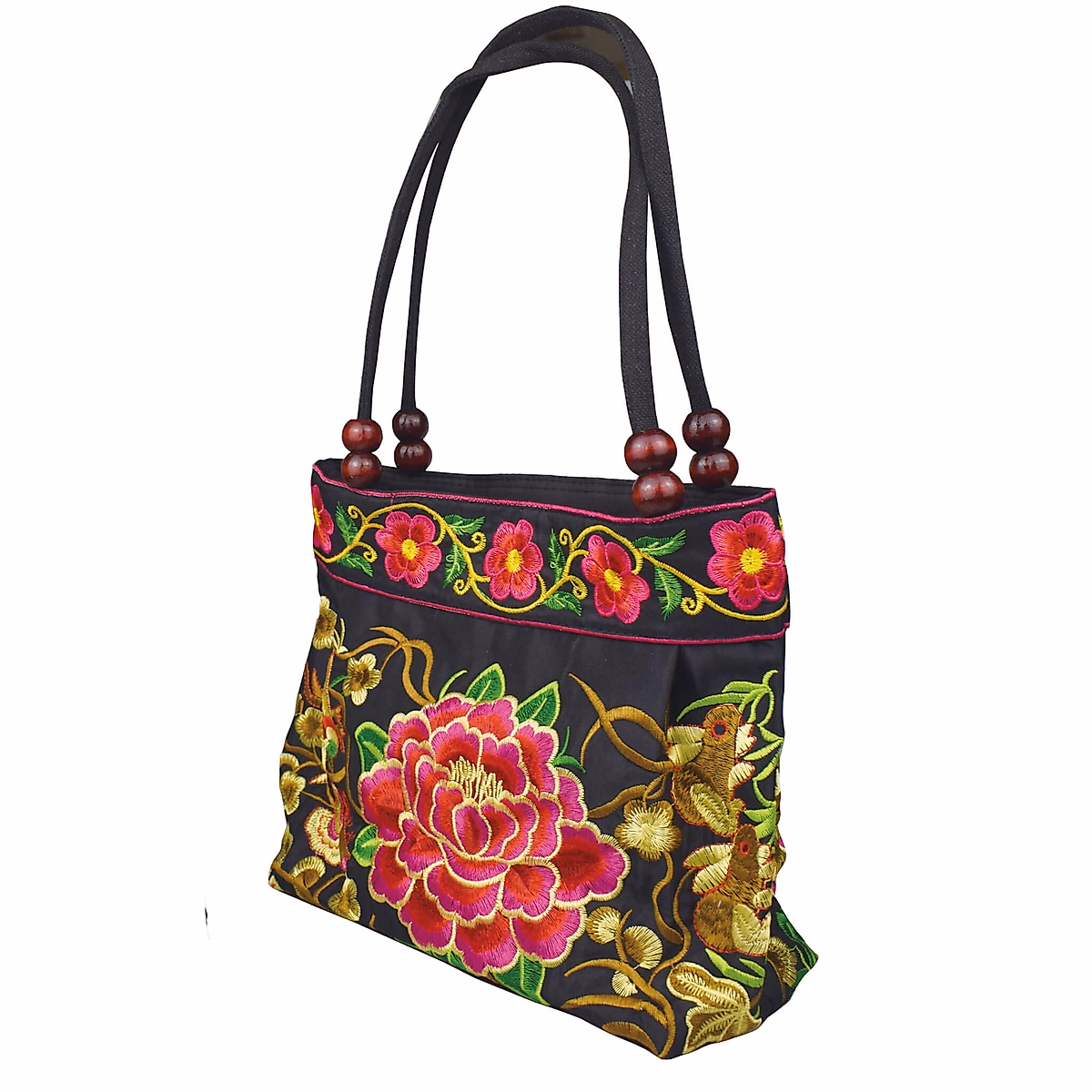 Women's Unique Vintage Hobo Tote Bags Red Peony Floral Embroidered Shoulder Handbags Bags for Lady