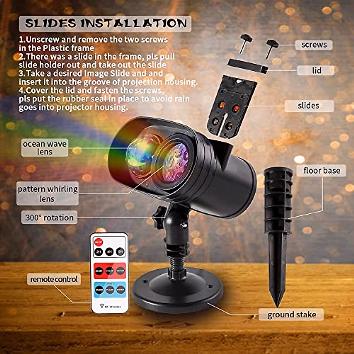 Christmas Outdoor Reflectors Nativity Projector Light Ocean Wave Projector 2in1 3D LED 18 HD Slides Window Wonderland Projector House Xmas Indoor Holiday Party Projection Lights All Seasons