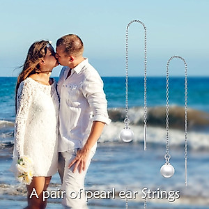 Pearl Threader Earrings Gifts Sterling Silver Long Piercing Pearl Tassel Drop Dangle Ear Line Eardrop Earrings Jewelry for Women Teen