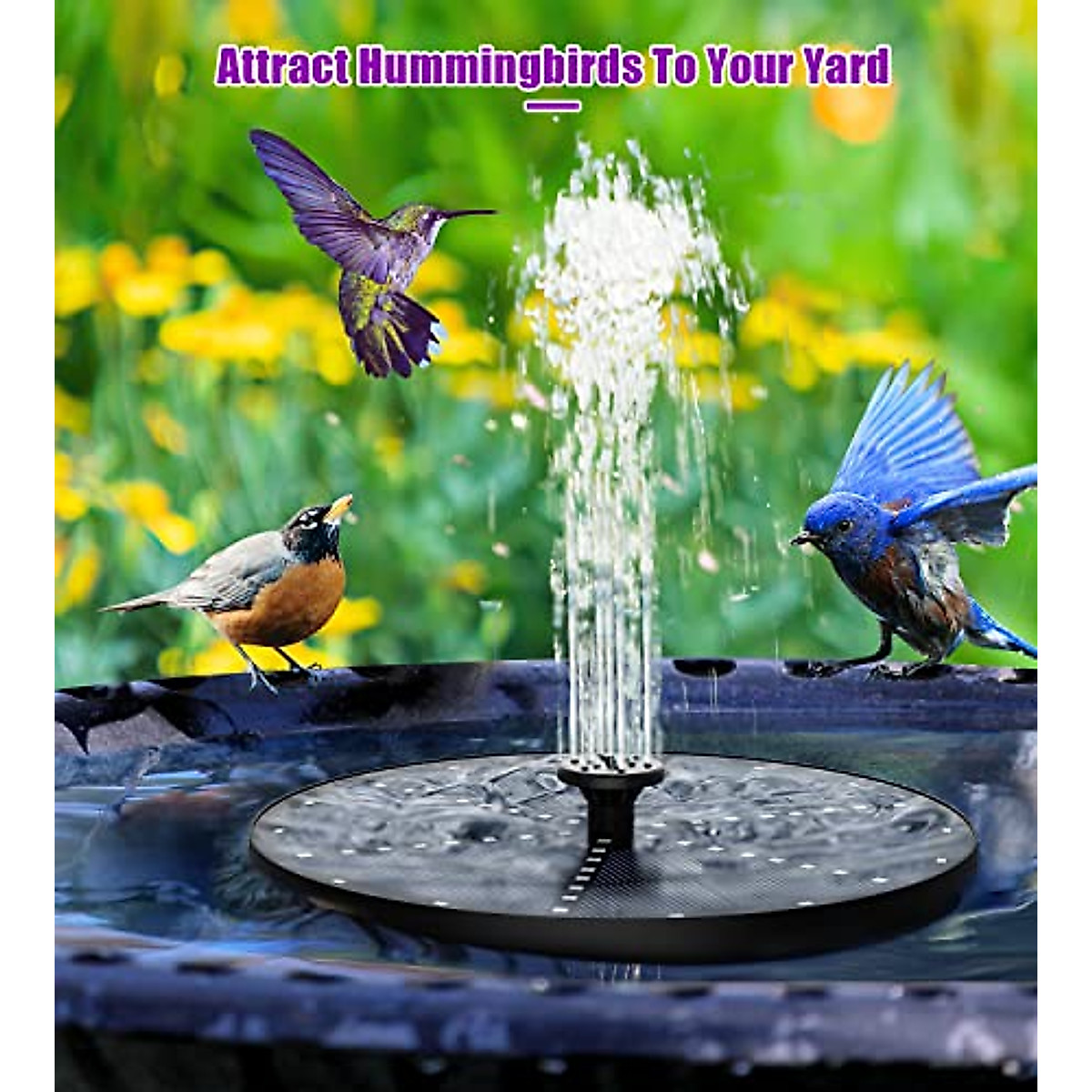 SZMP Solar Fountain 4W Bird Bath Fountains 2024 Upgraded 60LED Lights, Solar Powered Fountain Pump Built-in 4000 Battery with 7 Nozzle & 4 Fixer, Solar Water Fountain for Garden, Bird Bath, Pool, Pond