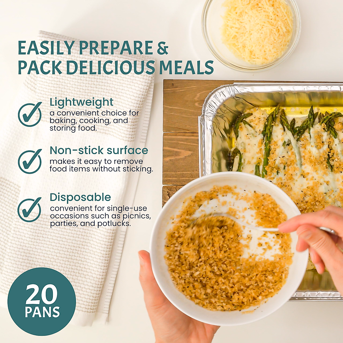 FUNSTITUTION Aluminum Foil Pans 13x17 (20 Pack) - Disposable Aluminum Baking Pans With High Heat Conductivity For Grilling, Cooking, Storing, Prepping, Disposable Aluminum Pans and Tin Foil Pan