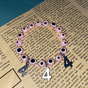 QqzsJewls Pink Evil Eye Bracelet Ojo Evil Eye Beaded Bracelet 444 Number Charm Bracelet Bead Bohemian Protection Friendship Bracelet Good Luck Hispanic String Bracelet for Women