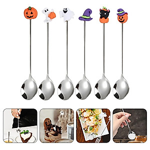 Spoons 6pcs resin Halloween Dinnerware Halloween Elements Spoon for Eating Halloween Dessert Spoon Kitchen Spoon Multipurpose Spoon household Stainless steel