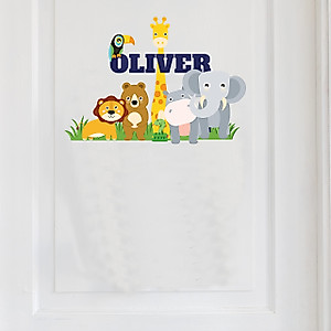 waldo Custom Name Jungle Animals - Baby Boy Girl Wall Decal - Animals Wall Decor - WD30. Zoo Theme Wall Decal Removable Nursery Wall Decal for Kids Room - Animals Name Sticker