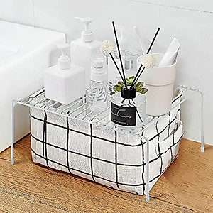 Ravinte 2 Pack Freezer Shelf Organizer, Cabinet Storage Shelf with Rustproof Metal Wire, Kitchen Cabinet Organizer Spice Rack for Frige, Pantry, Cupboard, Countertop - White