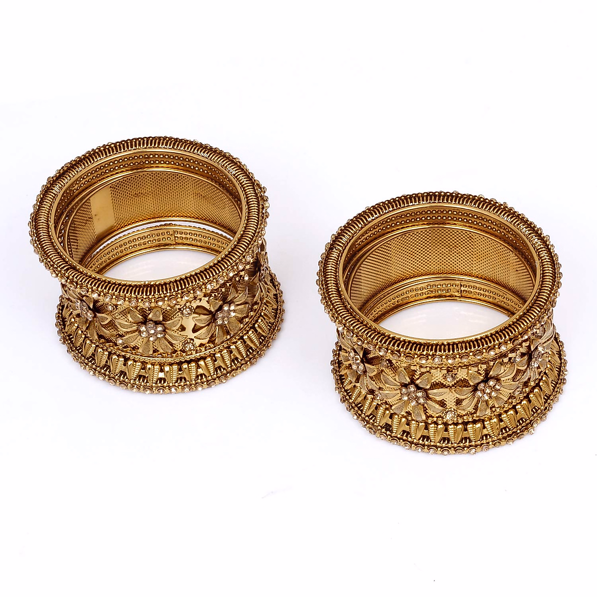 SANARA Indian Bollywood Antique Gold Plated Exclusive 6 pcs Women Metal Bangle Set Flower Design Bracelet Jewelry (2.6)