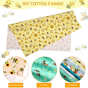 8 Pieces Bee Fabric Honey Bee Pattern Fabric Fat Quarters Bee Theme Quilting Fabric Bees Flower Printed Craft Fabric Bundles for DIY Sewing Quilting Crafts (20 x 20 Inch)