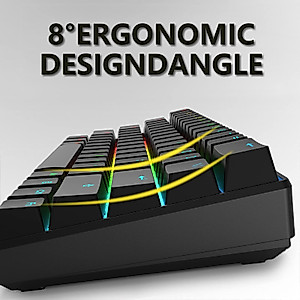 60% Mechanical Gaming Keyboard Wired 60 Percent Keyboard with LED RGB Rainbow Backlit Blue Switch for Windows PC Gaming (61 Keys, Black)