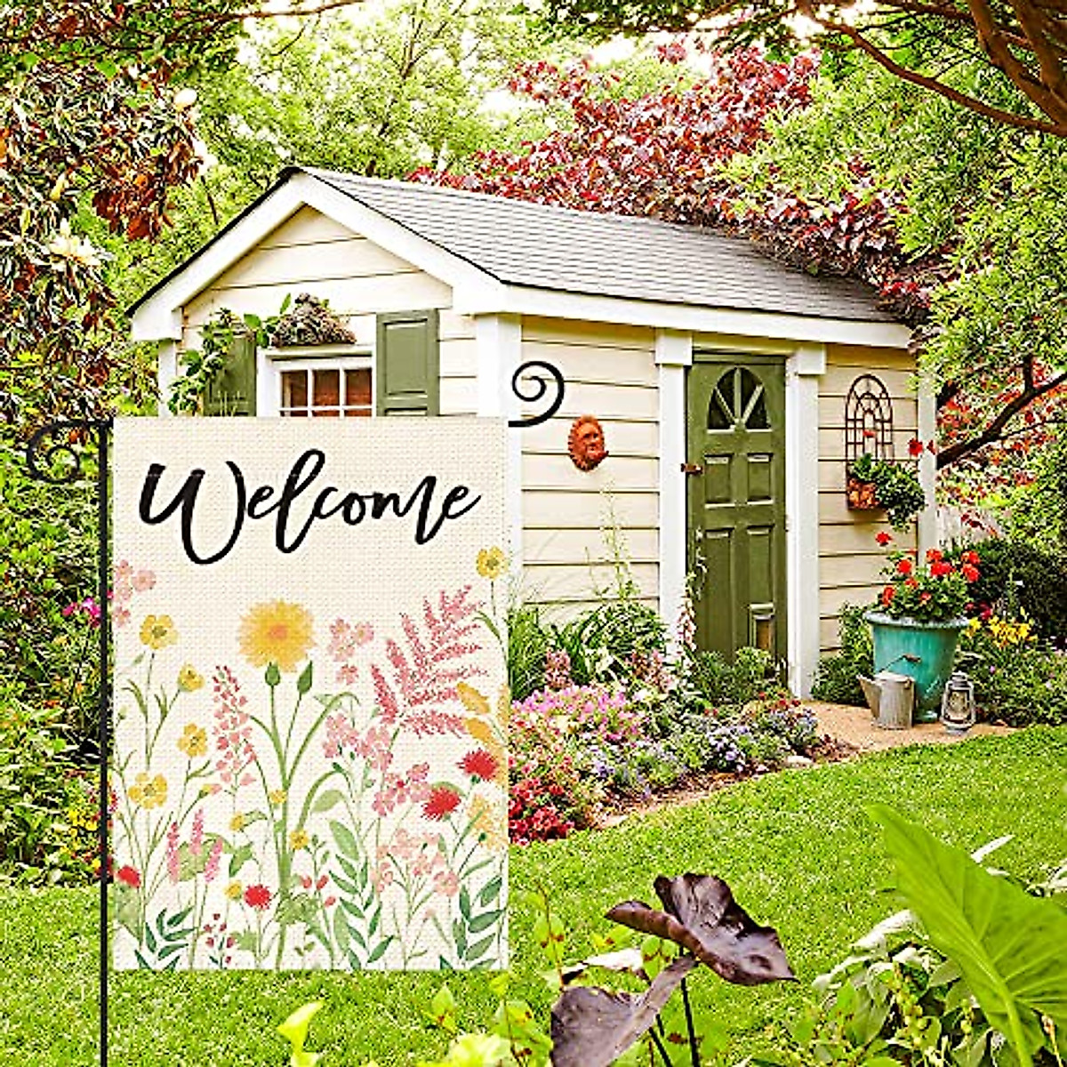 AVOIN colorlife Spring Welcome Garden Flag 12x18 Inch Double Sided Outside, Floral Yard Outdoor Flag
