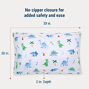 Wildkin 100% Cotton Kids Pillow Case for Boys & Girls, Soft & Breathable Fabric Pillow Cover, Kids Pillowcases Fits Standard Size Pillow, Measures 20 x 30 Inches (Dinosaur Land)