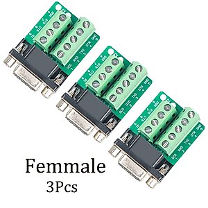 Zovfam DB9 Breakout Connector, Female D-SUB Adapter Plate Connector RS232 Serial to Terminal Board Signal Modul-3 Pcs