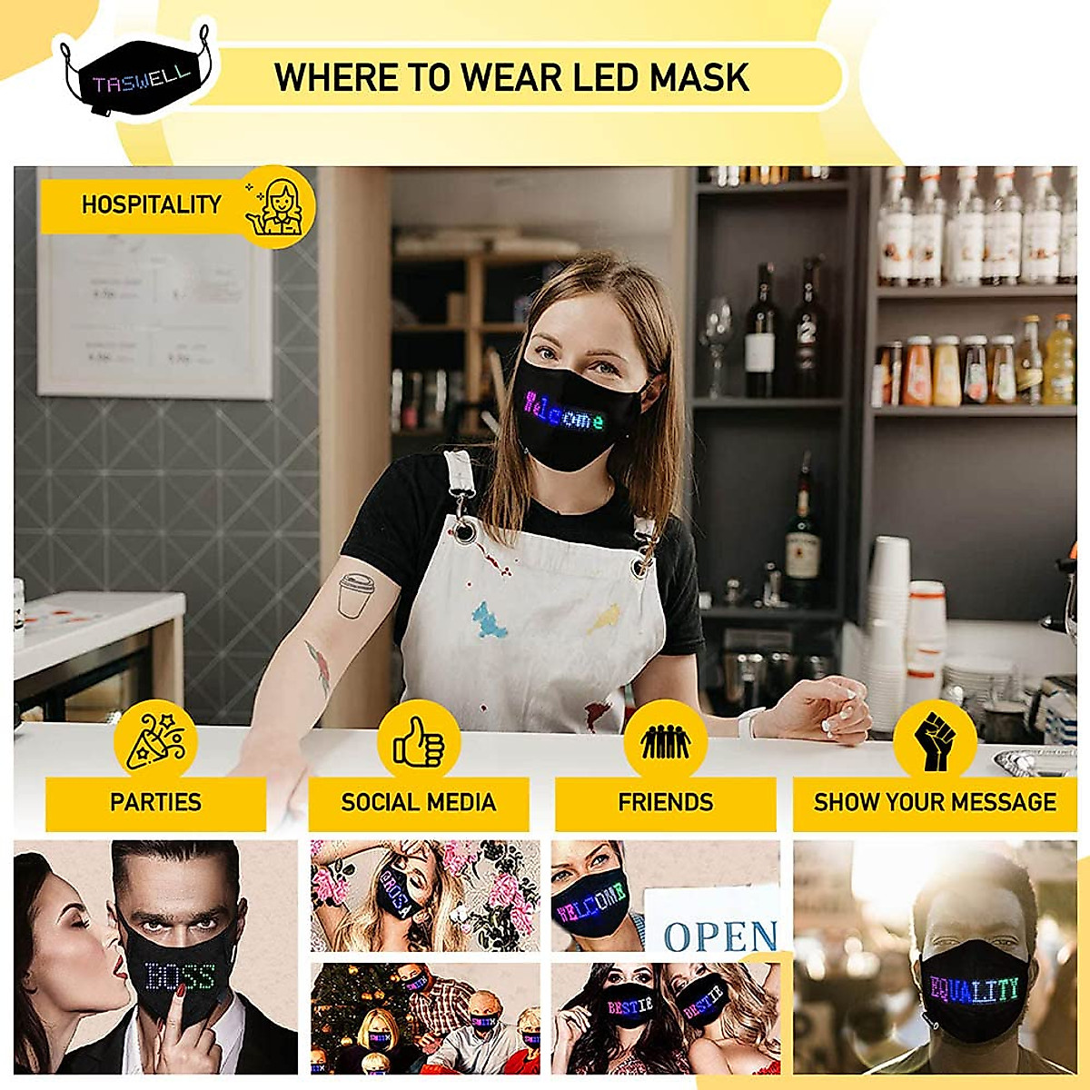 LED Smart Mask | Custom Mask with Bluetooth Mask Face Cover Talking Electric Mask | Digital Mask Christmas LED Mask | Customizable Halloween LED Bluetooth Mask | LED Bluetooth Electronic Mask