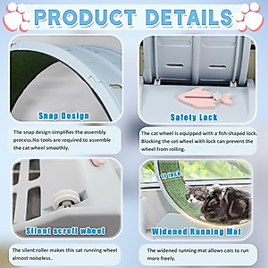 Cat Wheels for Indoor Cats, 31.5'' Cat Exercise Wheel, Cat Wheel with Brake, Removable Running Mat, Easy to Install,Cat Wheel Exerciser for Cat's Fitness & Health,Suitable for Most Cats (Blue)