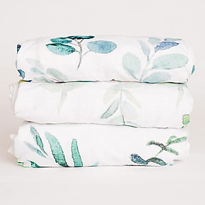 NODNAL CO. 3 Fitted Crib Sheets Leafy Set - 100% OEKO-TEX Cotton Baby Girl/Boy Nursery Bedding - Gender Neutral Leaves, Greenery, Floral Eucalyptus Standard Baby Toddler Crib Mattress 28”x52”x9” Sheet