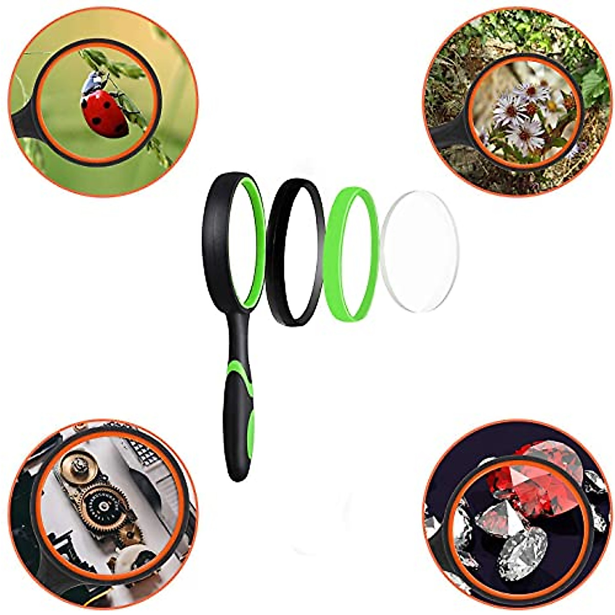 Magnifying Glass for Kids,3 Pack 10X 65mm Magnifying Glass with Non-Slip Soft Rubber Handle, Suitable for Reading Newspapers, Inspections, Insects, Experiments, Suitable for Seniors and Kids