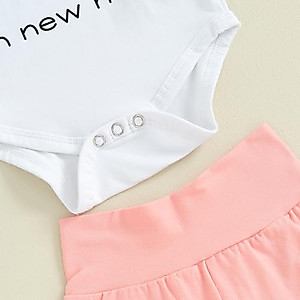 Newborn Baby Girl Boy Clothes Im New Here Infant Romper Top Pants Beanie Hat Set Baby Coming Home Outfit (Pink, 6-9 Months)