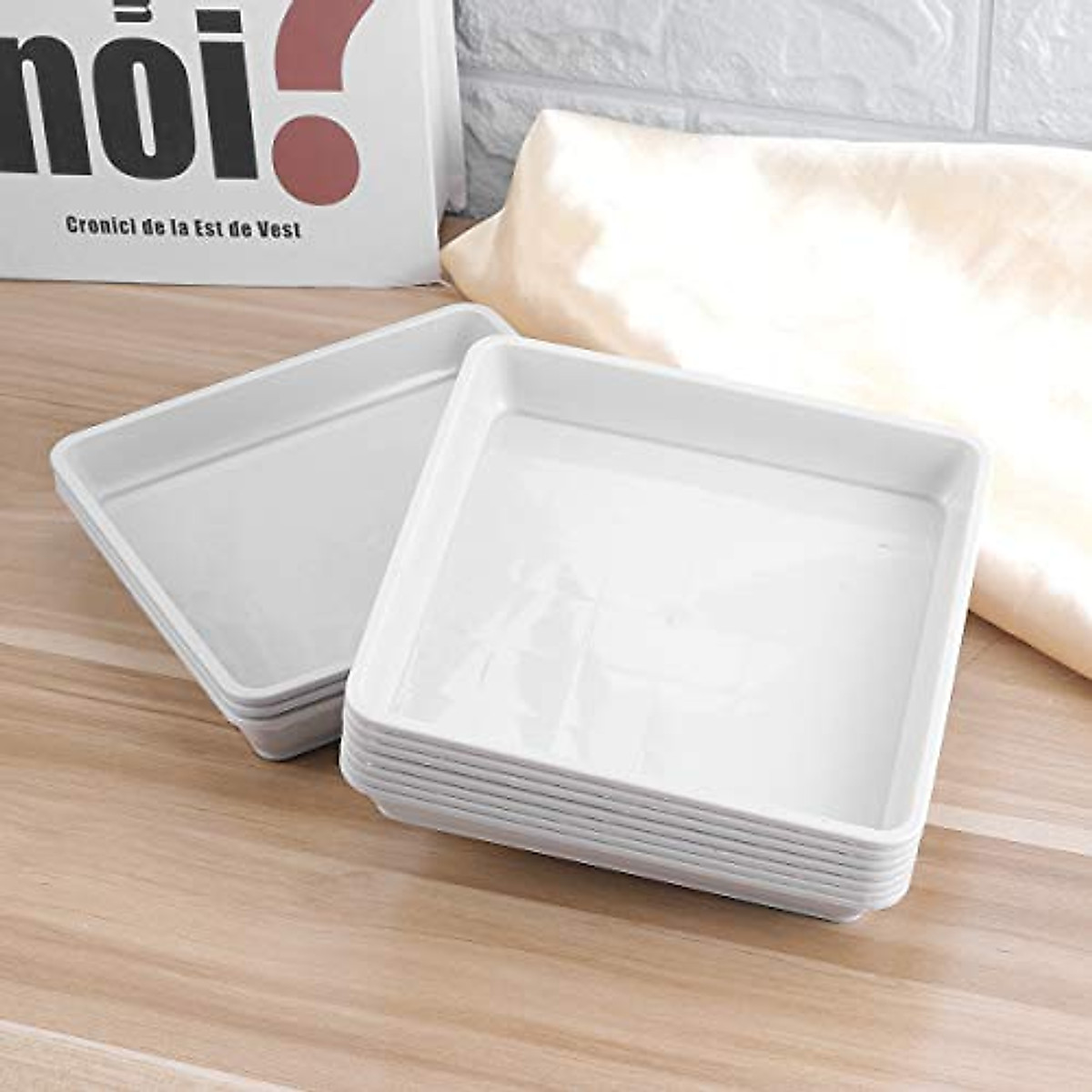 Yardwe 10 PCS Square Plastic Plant Saucer Tray Plant Pot Saucer Flower Pot Tray for Garden Potted Water Drips and Soil 5.9 x 5.9 x 1.1 Inch (White)