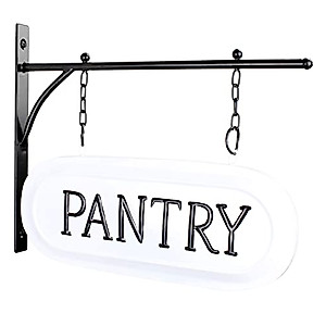 AuldHome Metal Hanging Pantry Sign, White Enamelware Iron 2-Sided Rustic Farmhouse Decor