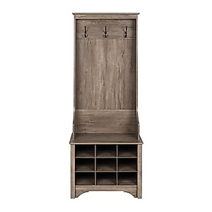 Prepac Narrow Hall Tree with 9 Shoe Cubbies, Drifted Gray