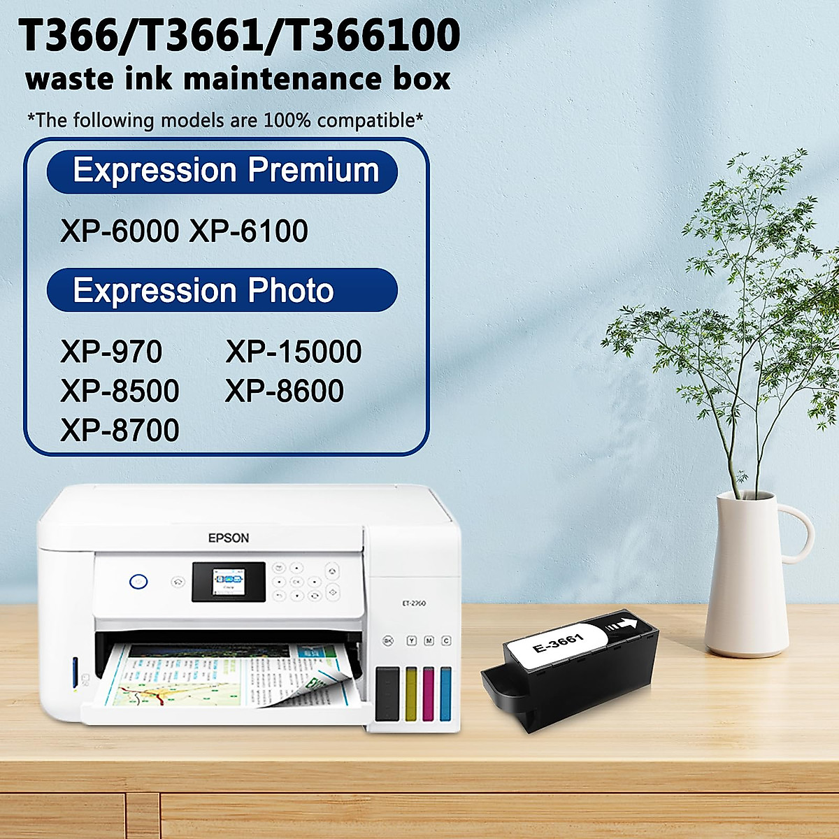 KSUMEI T3661 T366 T366100 Maintenance Box Compatible for Expression Premium XP-6000 XP-6100, Expression Photo XP-970 XP-15000 XP-8500 XP-8600 XP-8700 Printers
