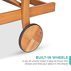 Best Choice Products 79x26in Acacia Wood Chaise Lounge Chair Recliner, Outdoor Furniture for Patio, Poolside w/Slide-Out Side Table, Foam-Padded Cushion, Adjustable Backrest, Wheels - Cream