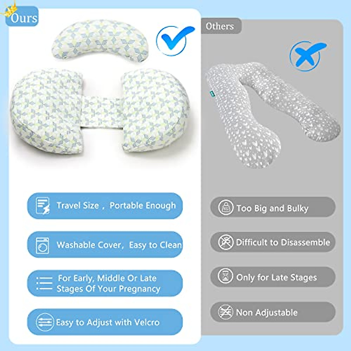 Coldew Pregnancy Pillows for Sleeping, Maternity Pillow for Pregnant Women, Soft Pregnancy Body Pillow with Detachable and Adjustable Pillow Cover - Support for Belly, Back, Legs, Hips (Golden, Small)